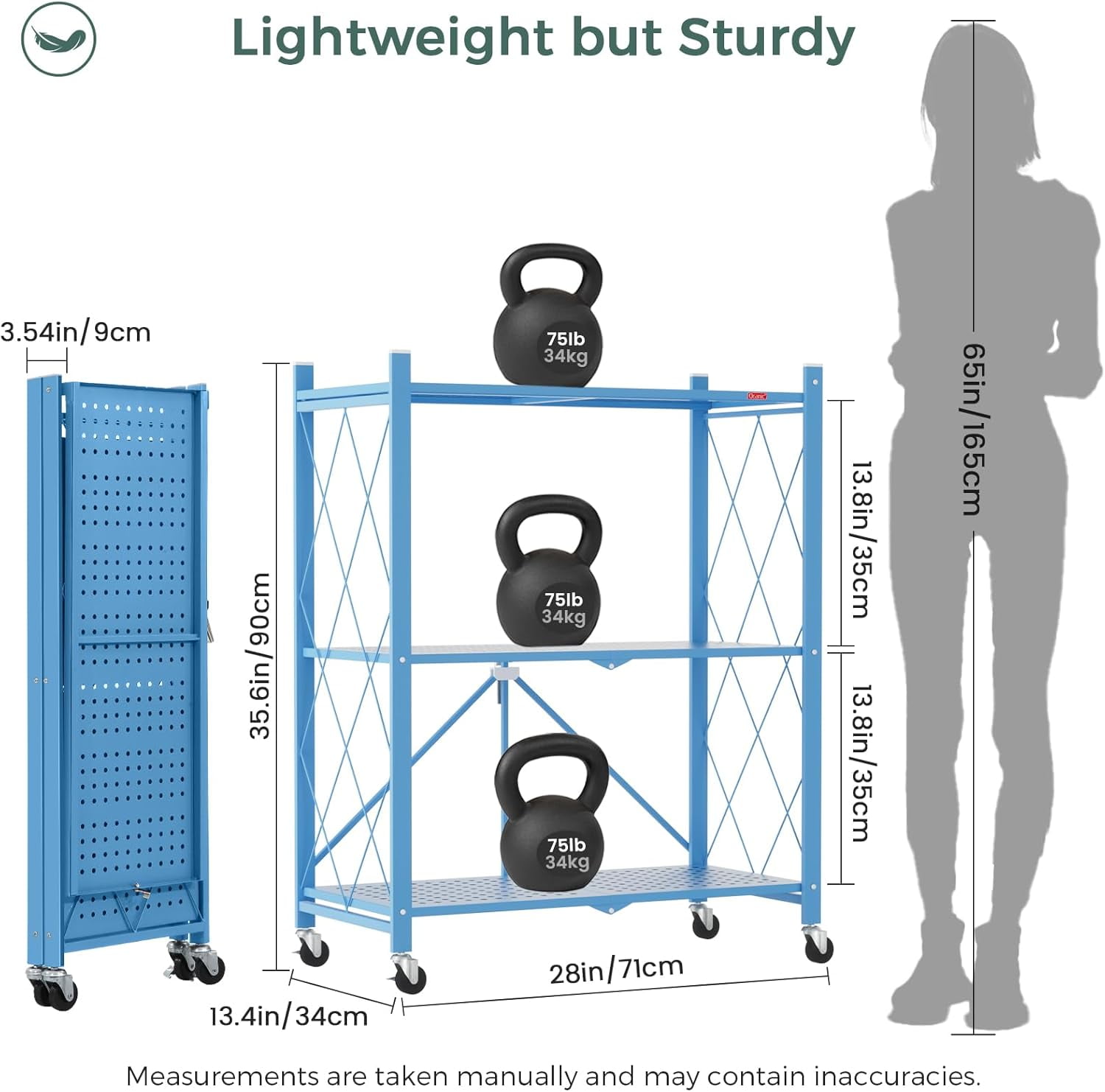 3 Tier Foldable Storage Shelves with Wheels, Kitchen Appliance Stand ...