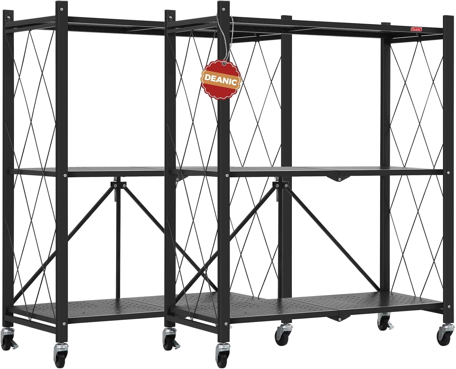 3 Tier Foldable Storage Shelves with Wheels, Kitchen Appliance Stand ...