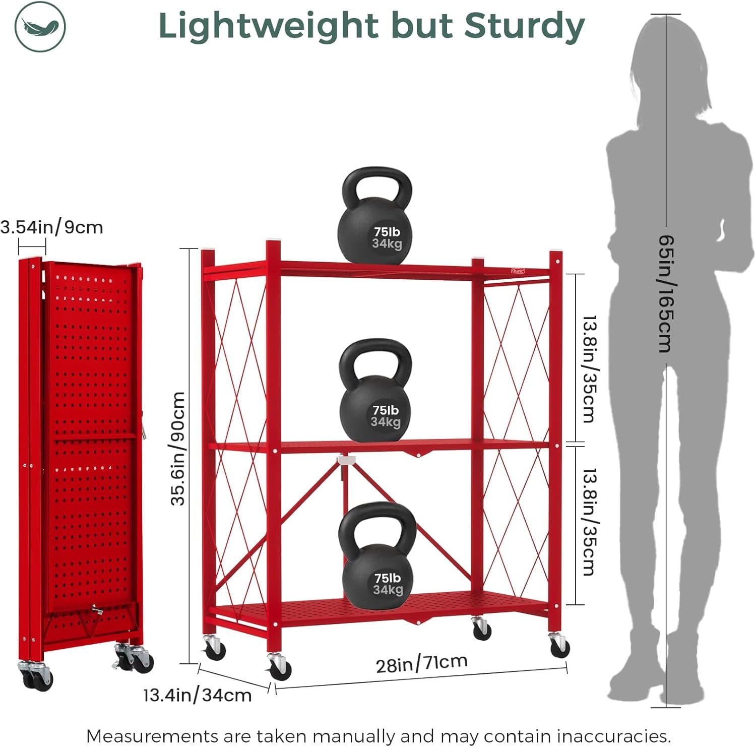 3 Tier Foldable Storage Shelves with Wheels, Kitchen Appliance Stand ...