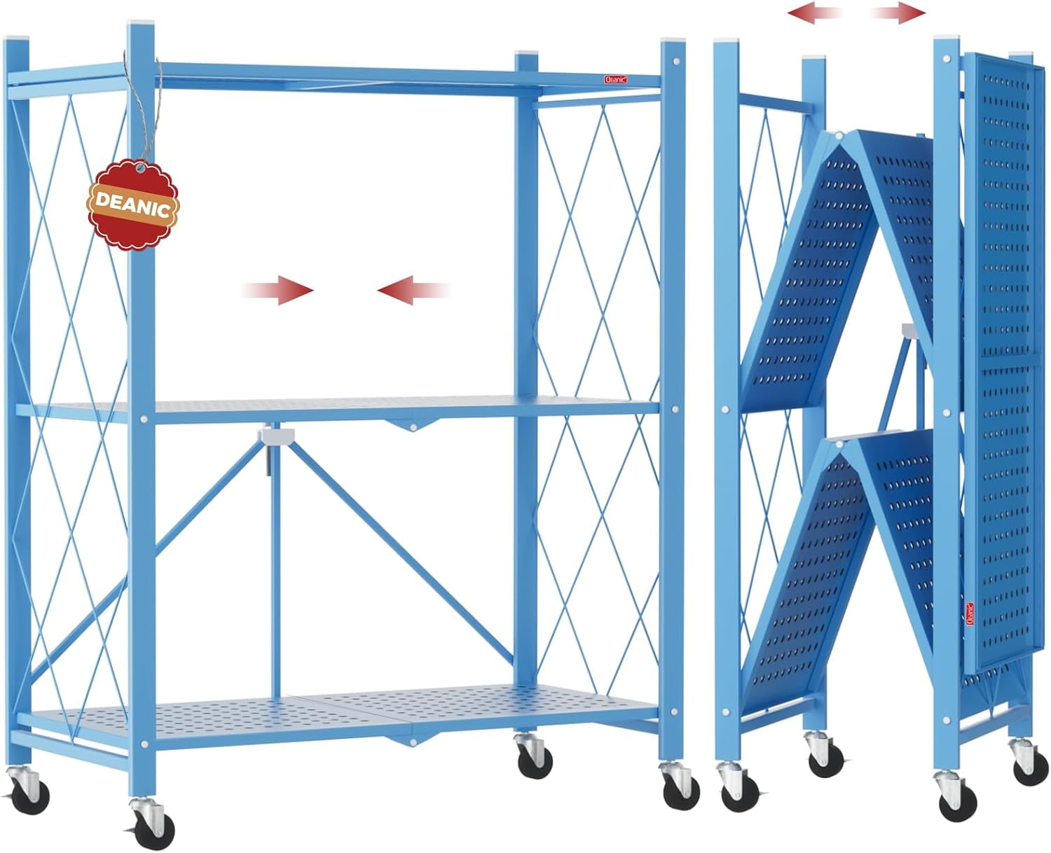 3 Tier Foldable Storage Shelves with Wheels, Kitchen Appliance Stand ...