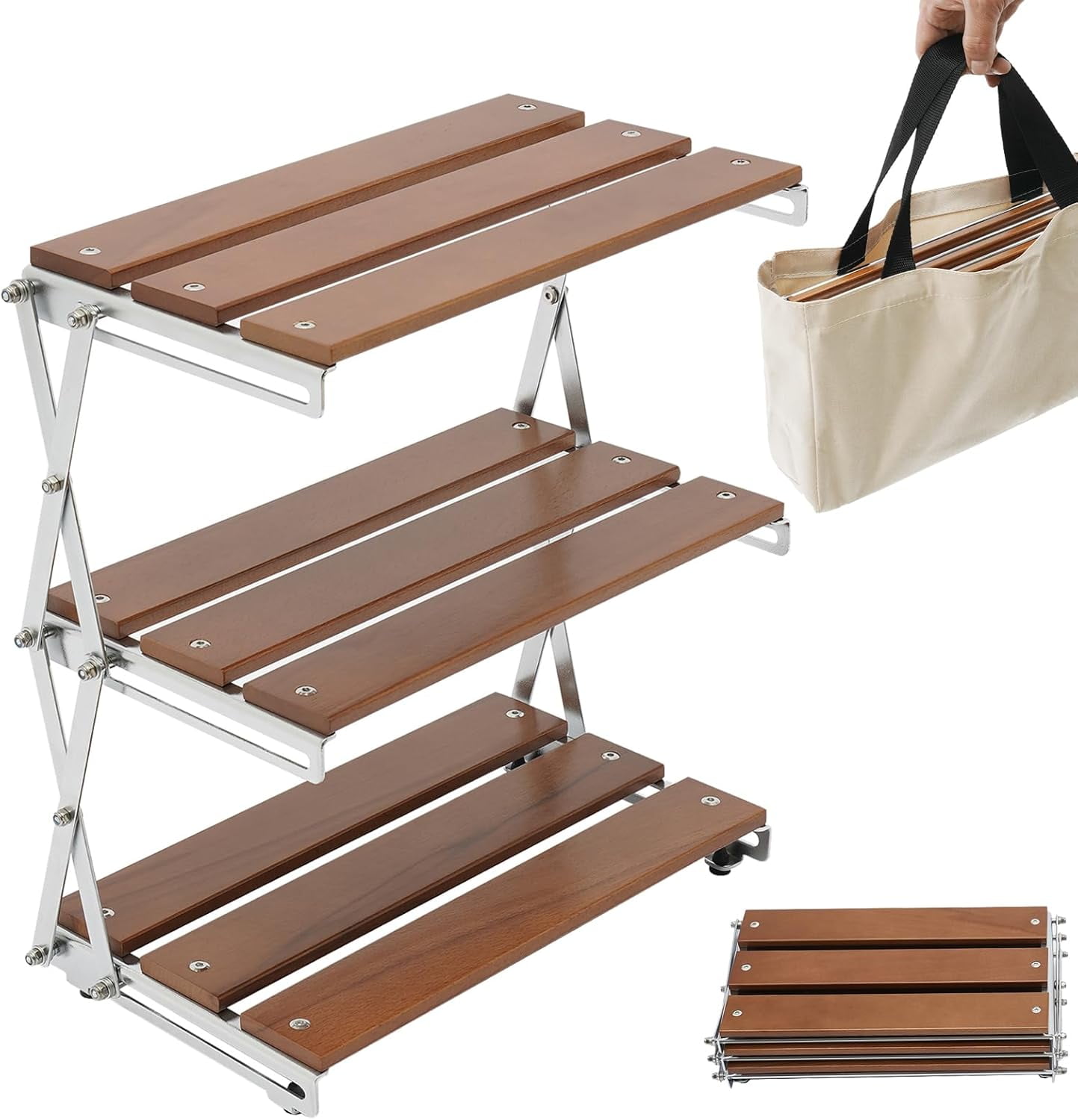 3 Tier Folding Camping Table Shelf, Portable Camping BBQ Storage Rack ...
