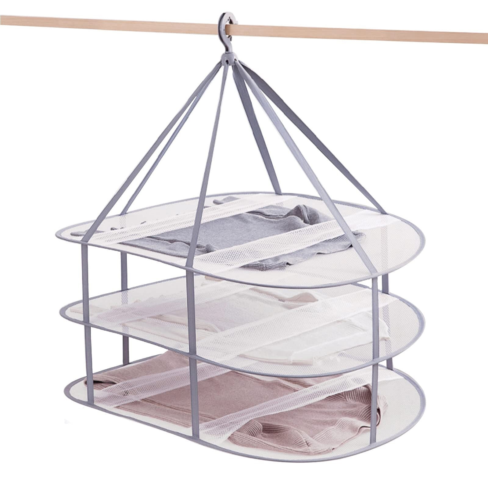 3 Tier Folding Mesh Clothes Drying Rack, Stackable Sweater Drying Rack ...