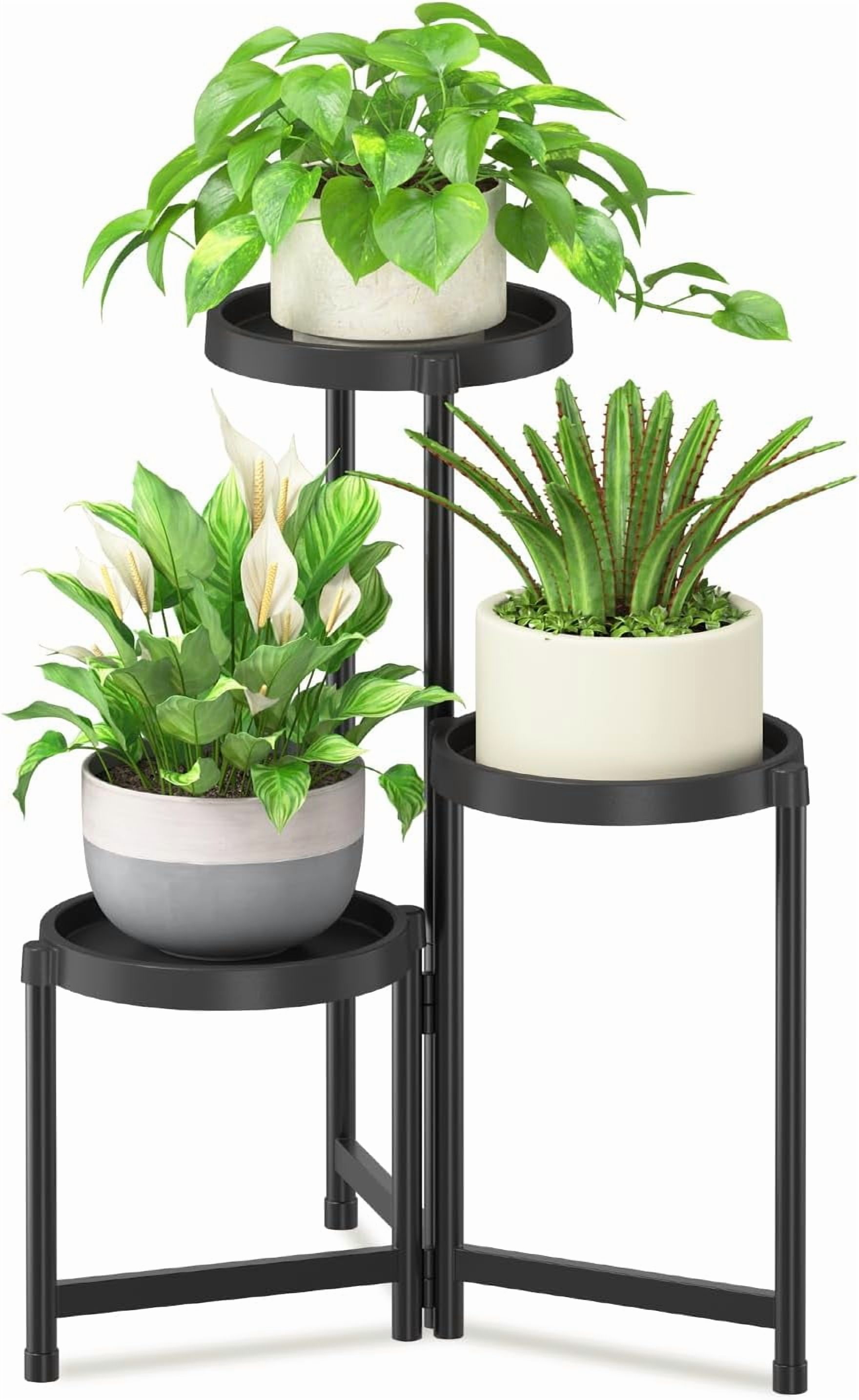 3 Tier Folding Plant Stand Indoor Outdoor with Plastic Tray, Tiered ...