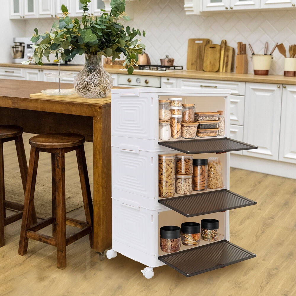 3 Tier Folding Plastic Storage Bins Organizer Stackable Containers for ...