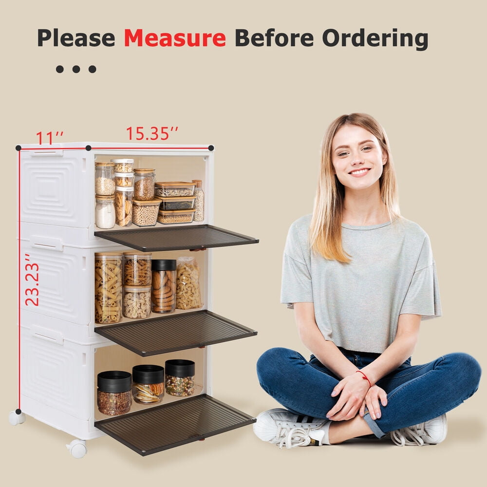 3 Tier Folding Plastic Storage Bins Stackable Box Containers w/ Lids ...