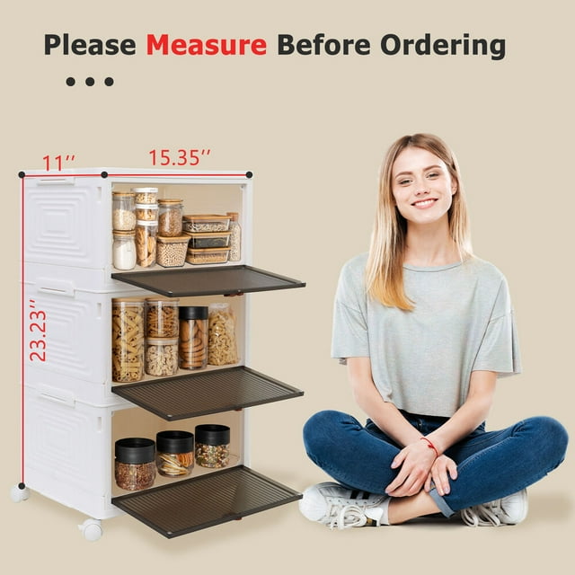 3 Tier Folding Plastic Storage Bins Stackable Box Containers w/ Lids ...