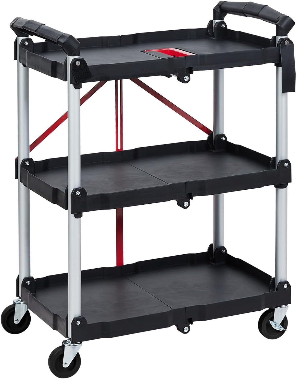 3 Tier Folding Rolling Utility Cart, Portable Collapsible Service Cart ...