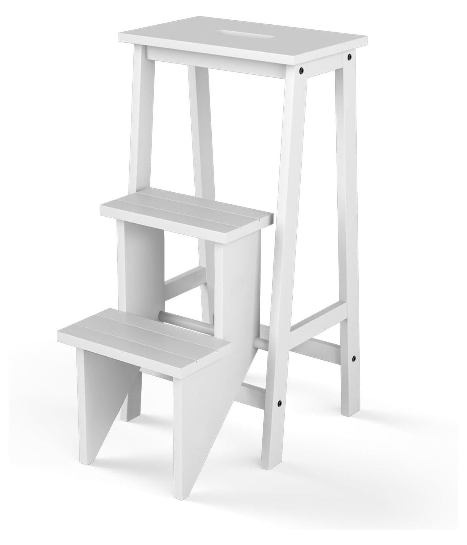 3 Tier Folding Step Stool, Rubber Wood Multifunctional Ladder Chair , Portable Utility Seat ...