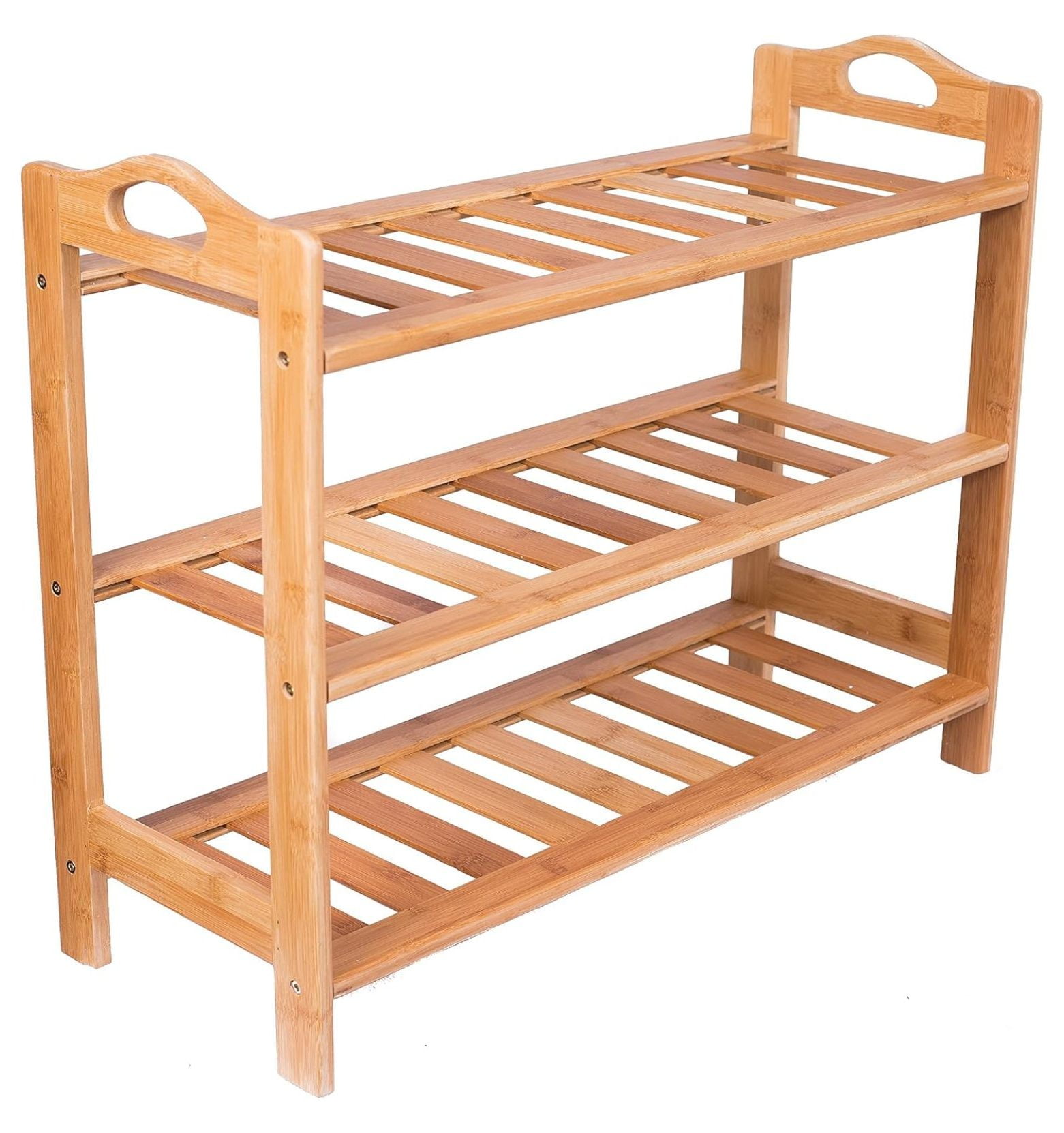 3 Tier Free Standing Shoe Rack with Handles - Natural Bamboo - Wood ...