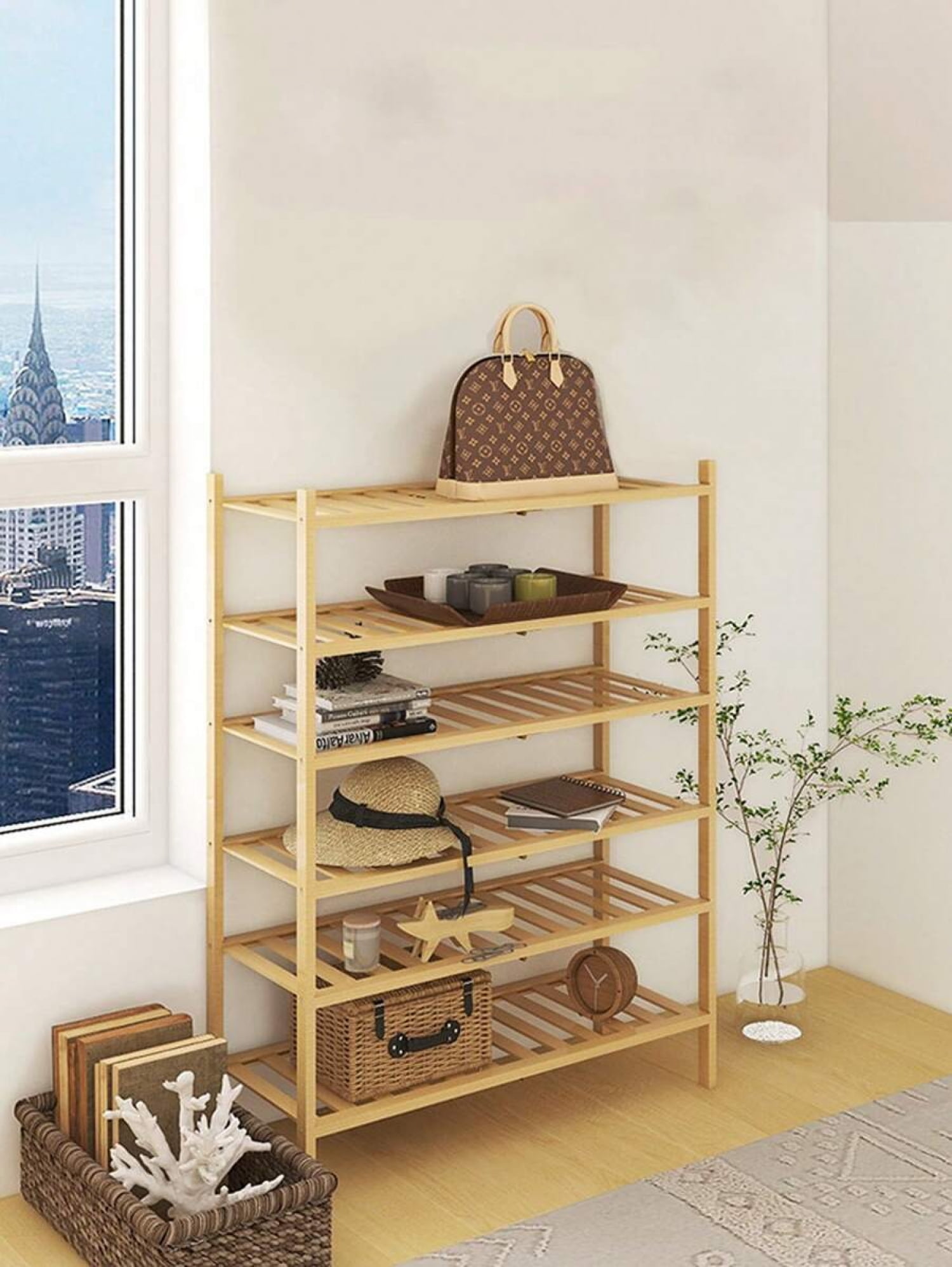3-Tier Free Standing Shoe Racks, Bamboo Wood Shoe Rack For Entryway ...