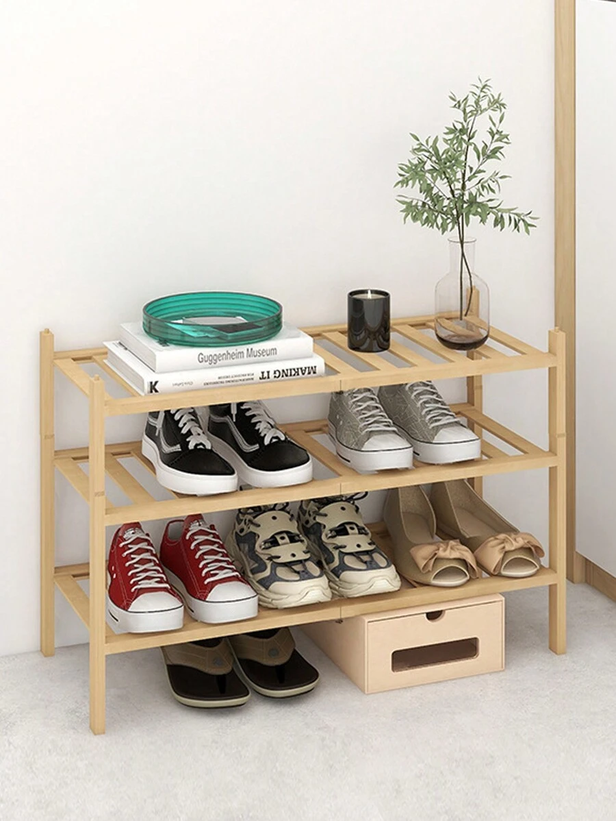 3-Tier Free Standing Shoe Racks, Bamboo Wood Shoe Rack For Entryway ...
