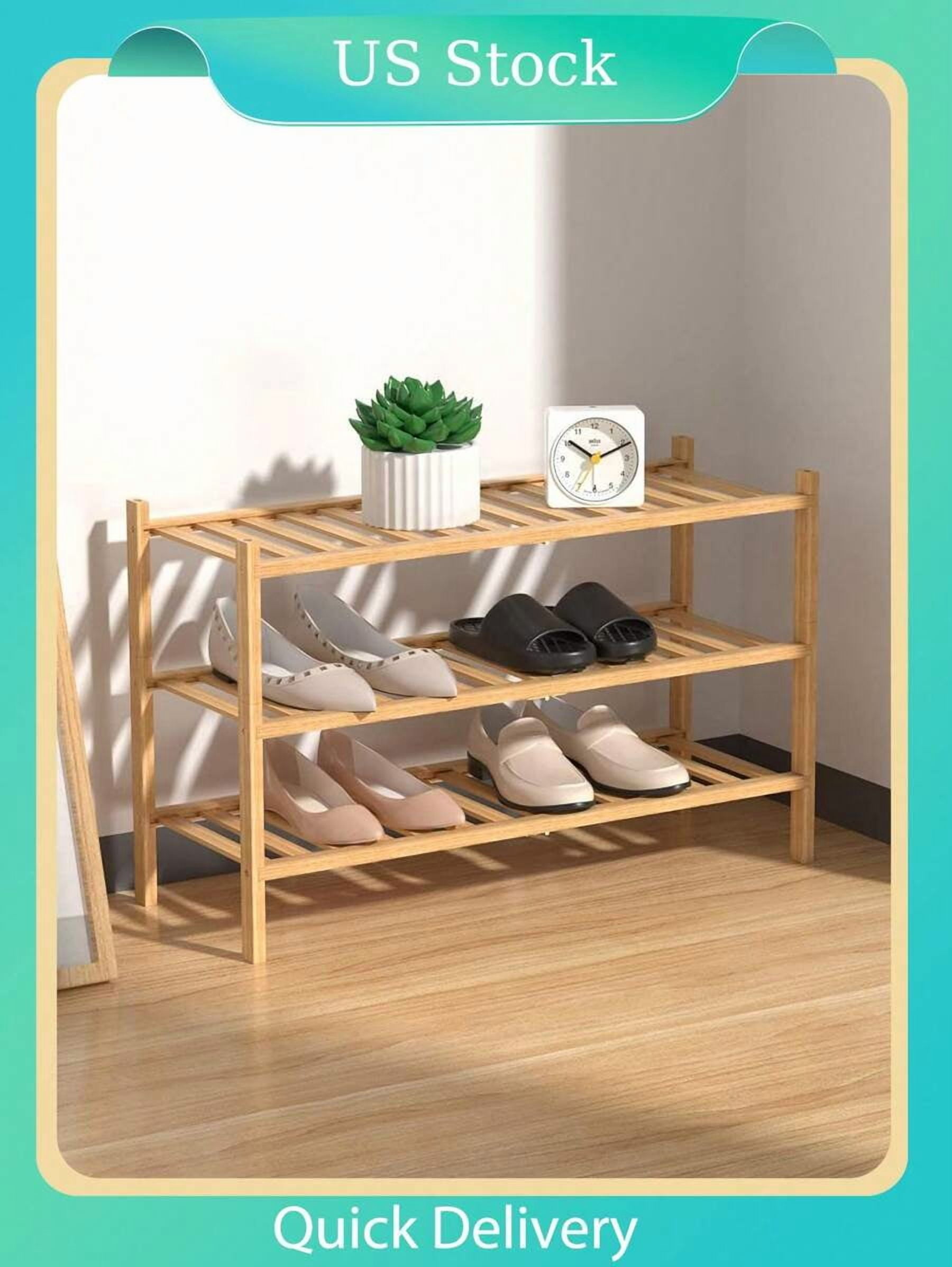 3-Tier Free Standing Shoe Racks, Bamboo Wood Shoe Rack For Entryway ...