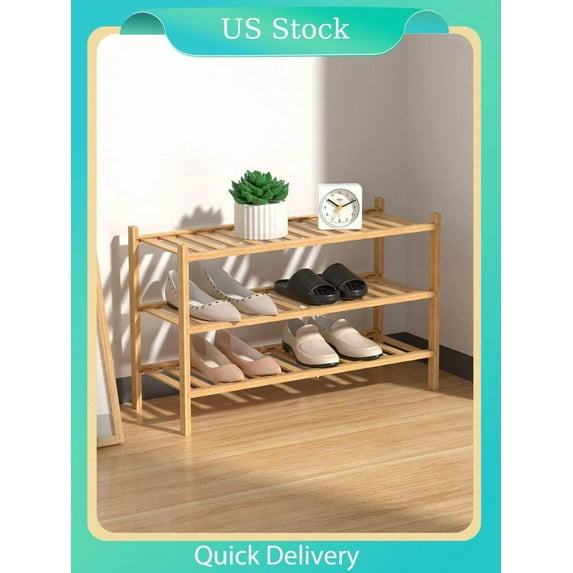 3-Tier Free Standing Shoe Racks, Bamboo Wood Shoe Rack For Entryway ...