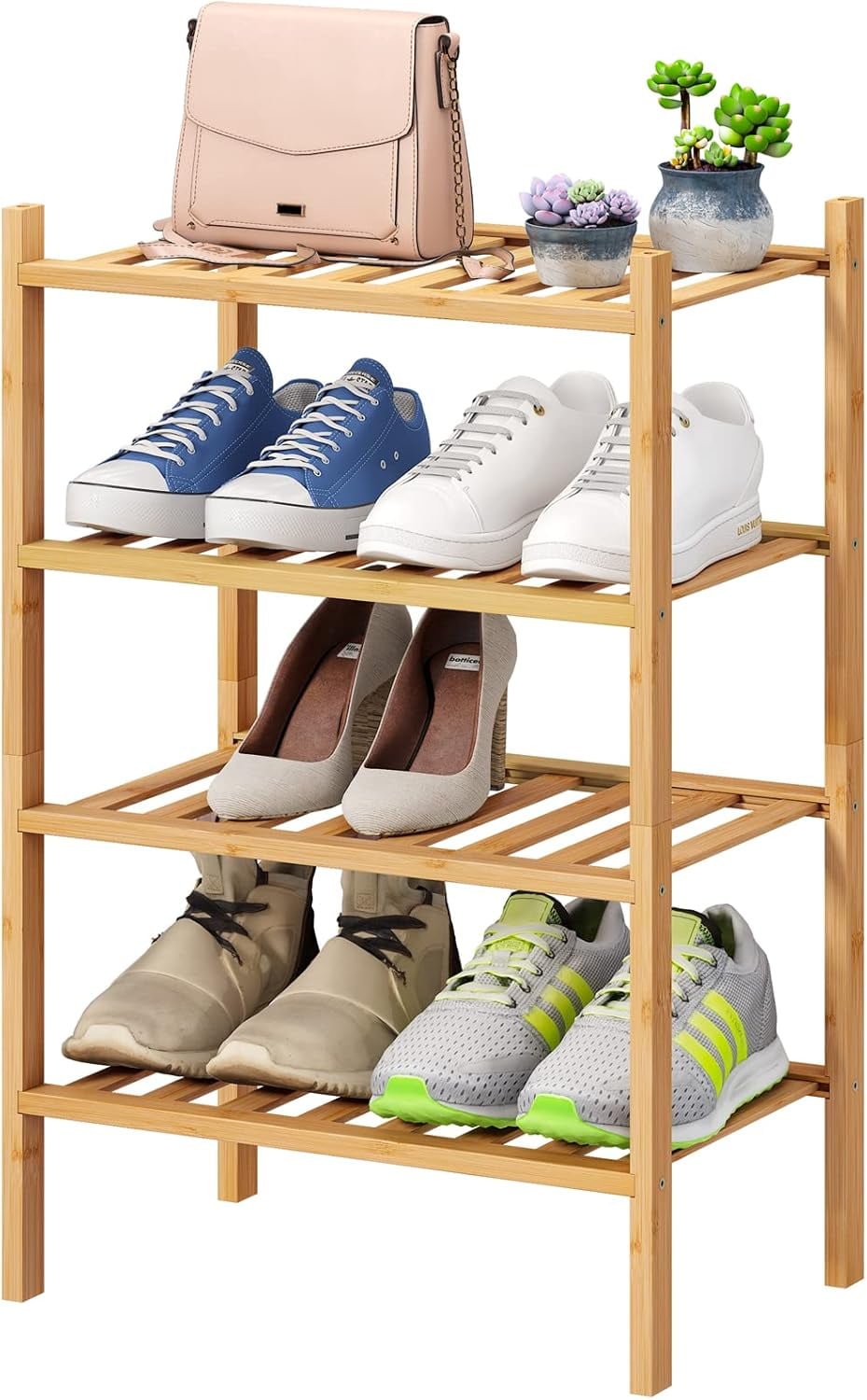 3-Tier Free Standing Shoe Racks, Bamboo Wood Shoe Rack for Entryway ...