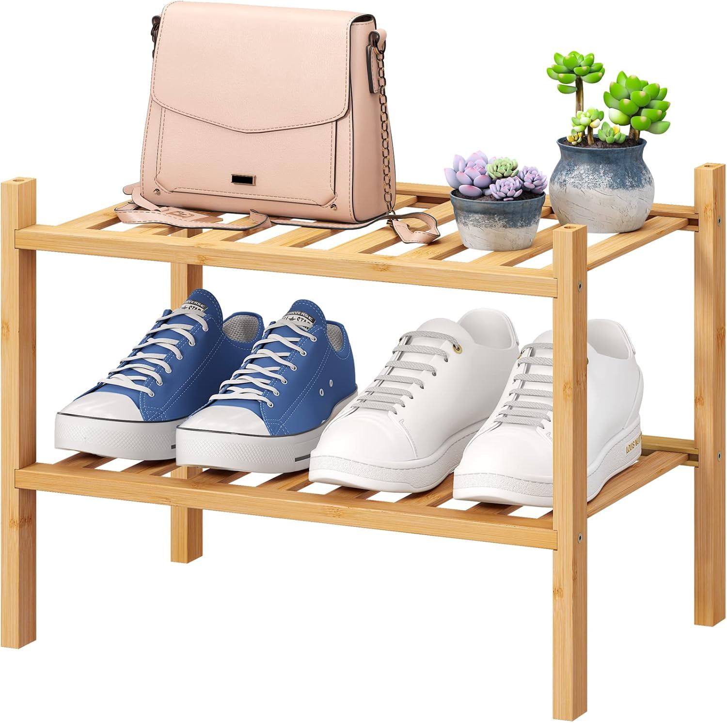 3-Tier Free Standing Shoe Racks, Bamboo Wood Shoe Rack for Entryway ...