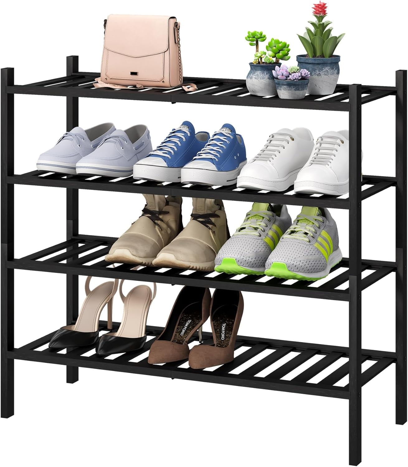 3-Tier Free Standing Shoe Racks, Bamboo Wood Shoe Rack for Entryway ...