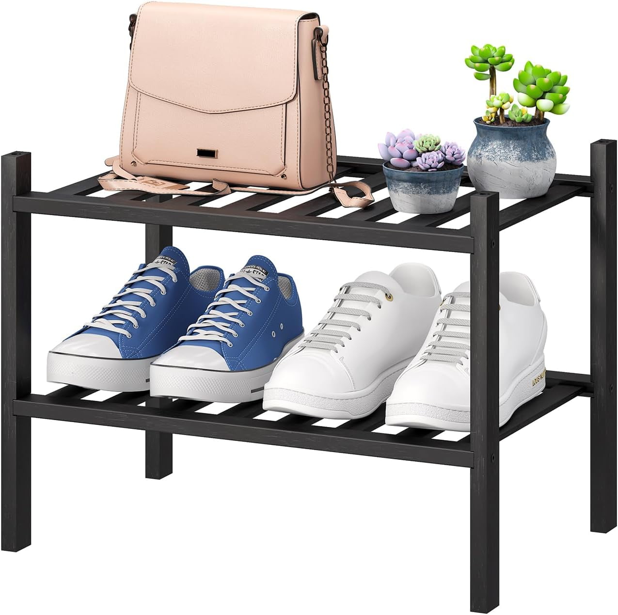 3-Tier Free Standing Shoe Racks, Bamboo Wood Shoe Rack for Entryway ...