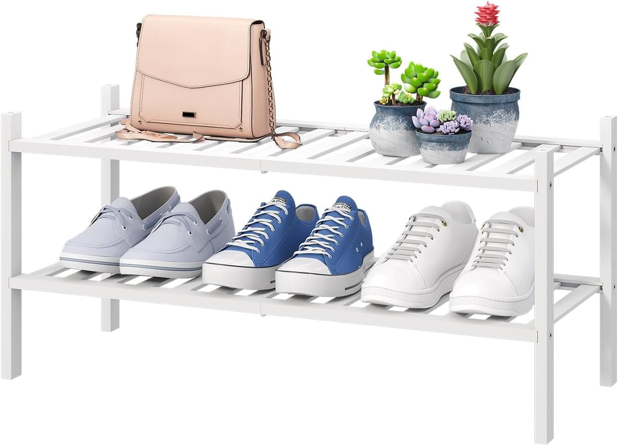 3-Tier Free Standing Shoe Racks, Bamboo Wood Shoe Rack for Entryway ...