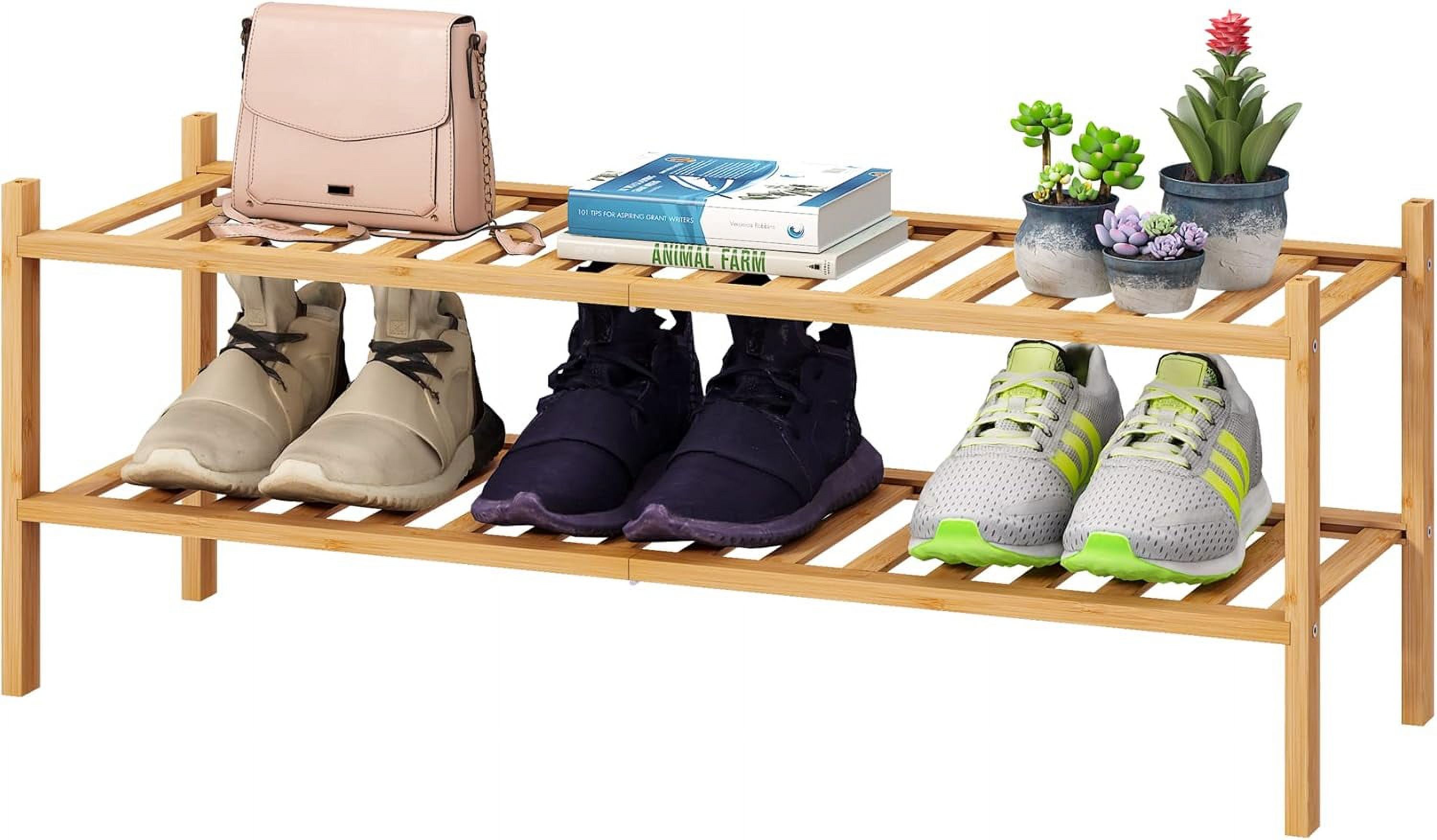 3-Tier Free Standing Shoe Racks, Bamboo Wood Shoe Rack for Entryway ...