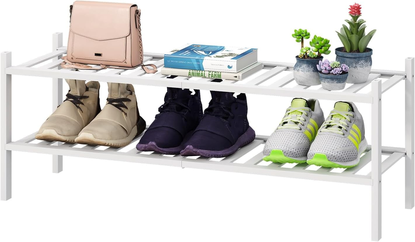 3-Tier Free Standing Shoe Racks, Bamboo Wood Shoe Rack for Entryway ...