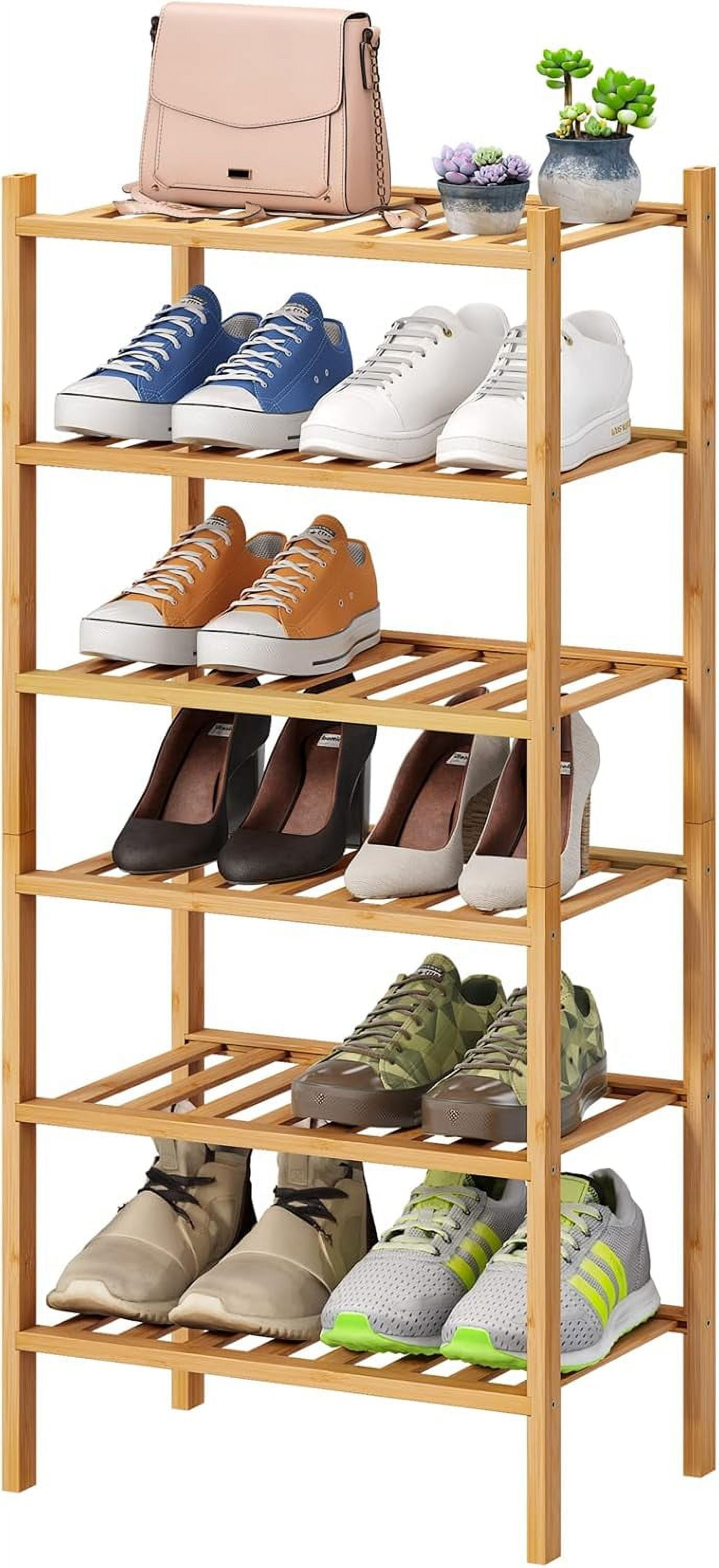 3-Tier Free Standing Shoe Racks, Bamboo Wood Shoe Rack for Entryway ...