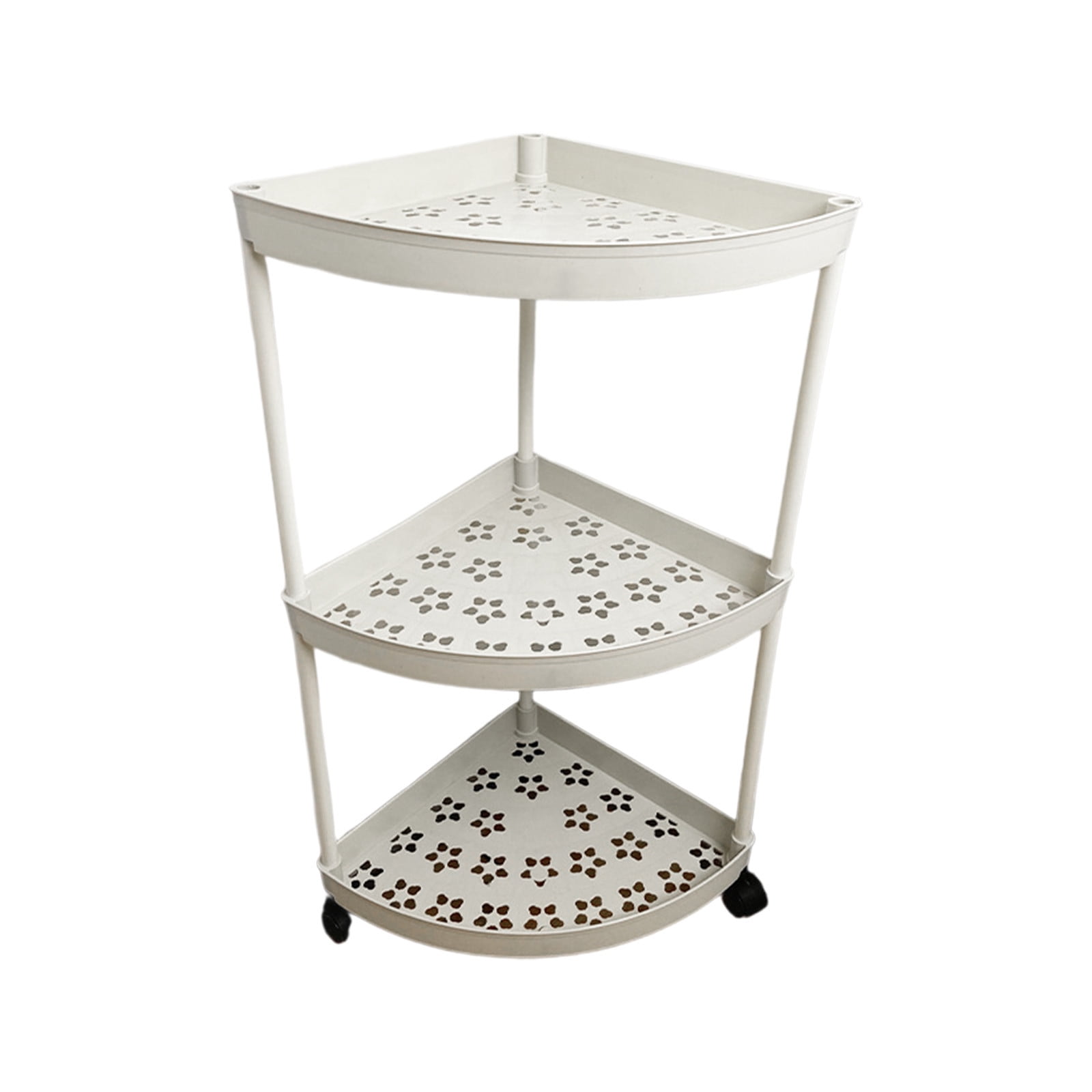 3-Tier Freestanding Corner Shelf Rack with Wheels, Plastic Bathroom ...