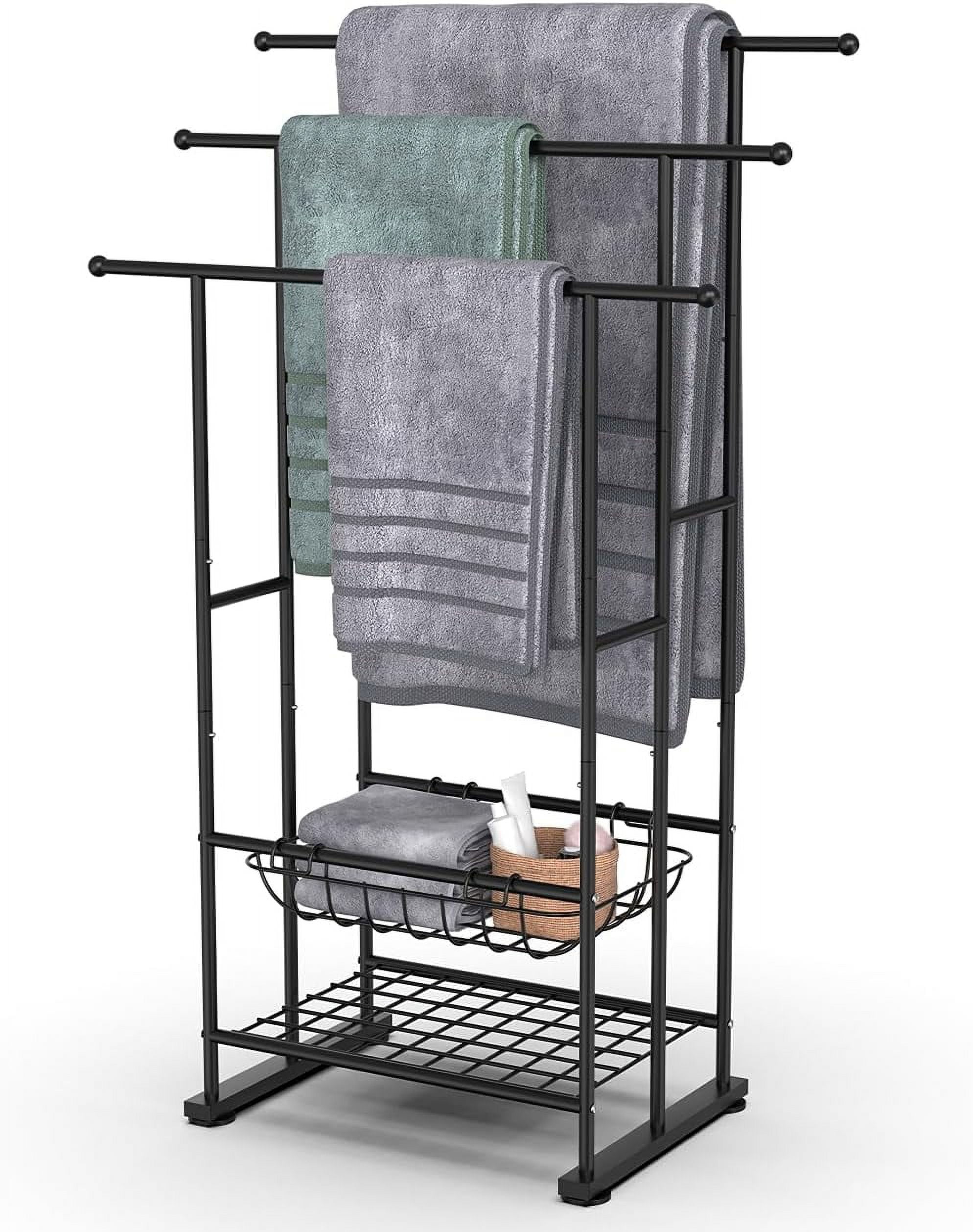 3 Tier Freestanding Towel Rack for Bathroom, 40" Tall Floor Standing ...