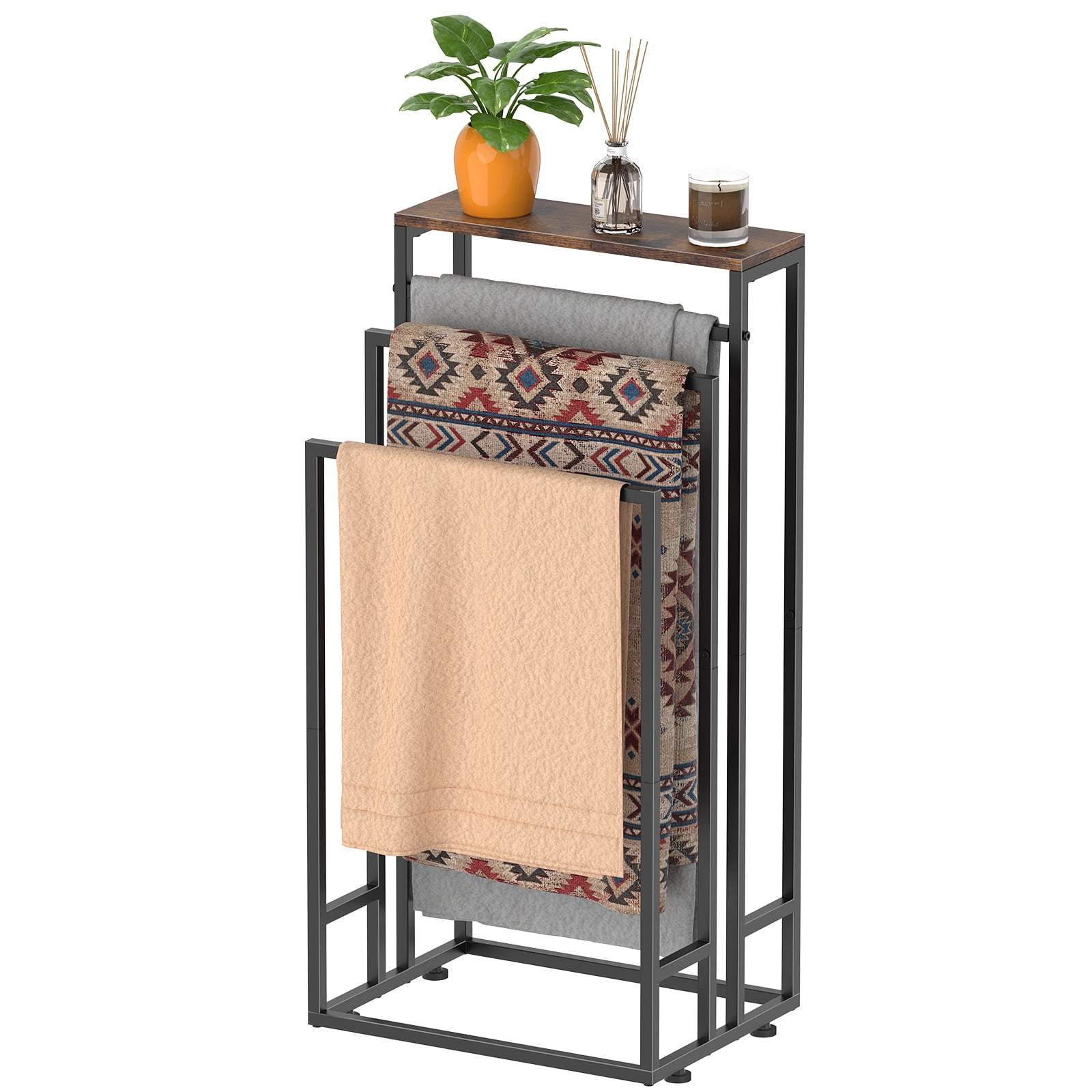 3-Tier Freestanding Towel Rack with Storage Shelf, Multi-Purpose ...