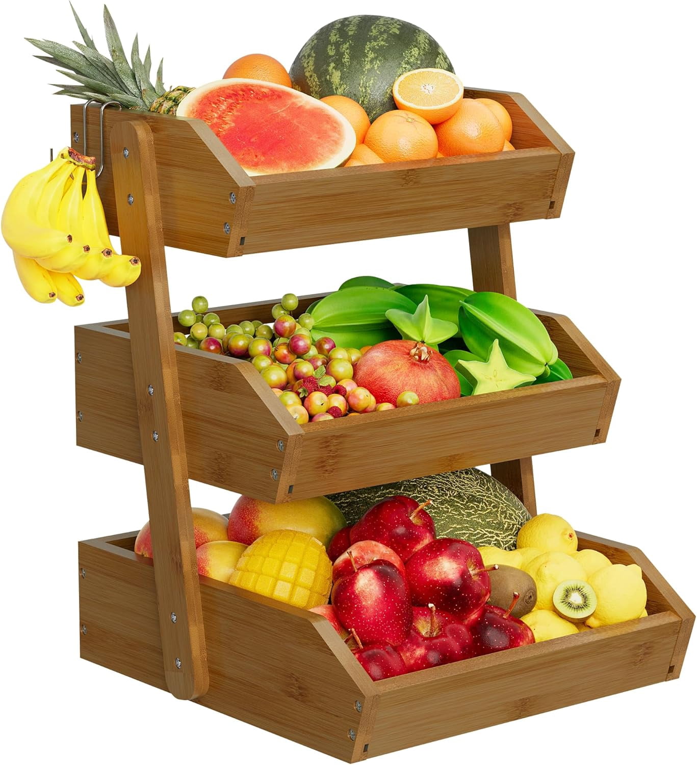 3 Tier Fruit Basket For Counter With Two Banana Hook, Fruit And ...