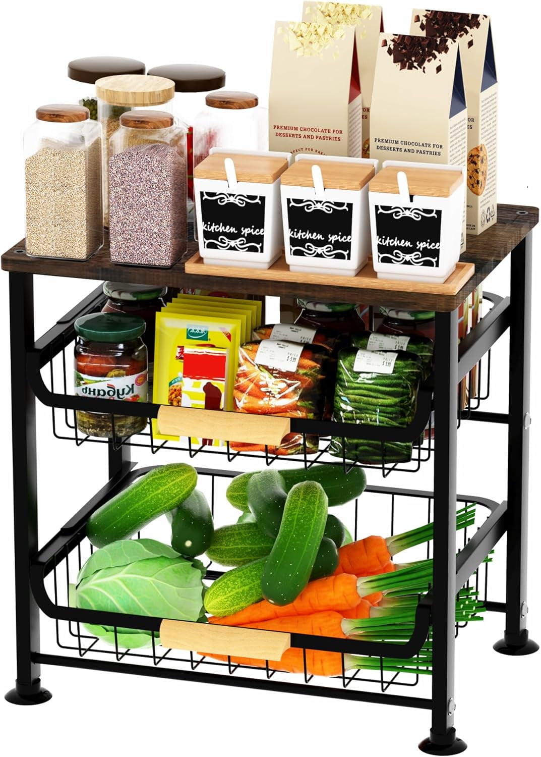 3-Tier Fruit Basket,Desktop Storage Organizer,Pull-Out Kitchen Storage ...
