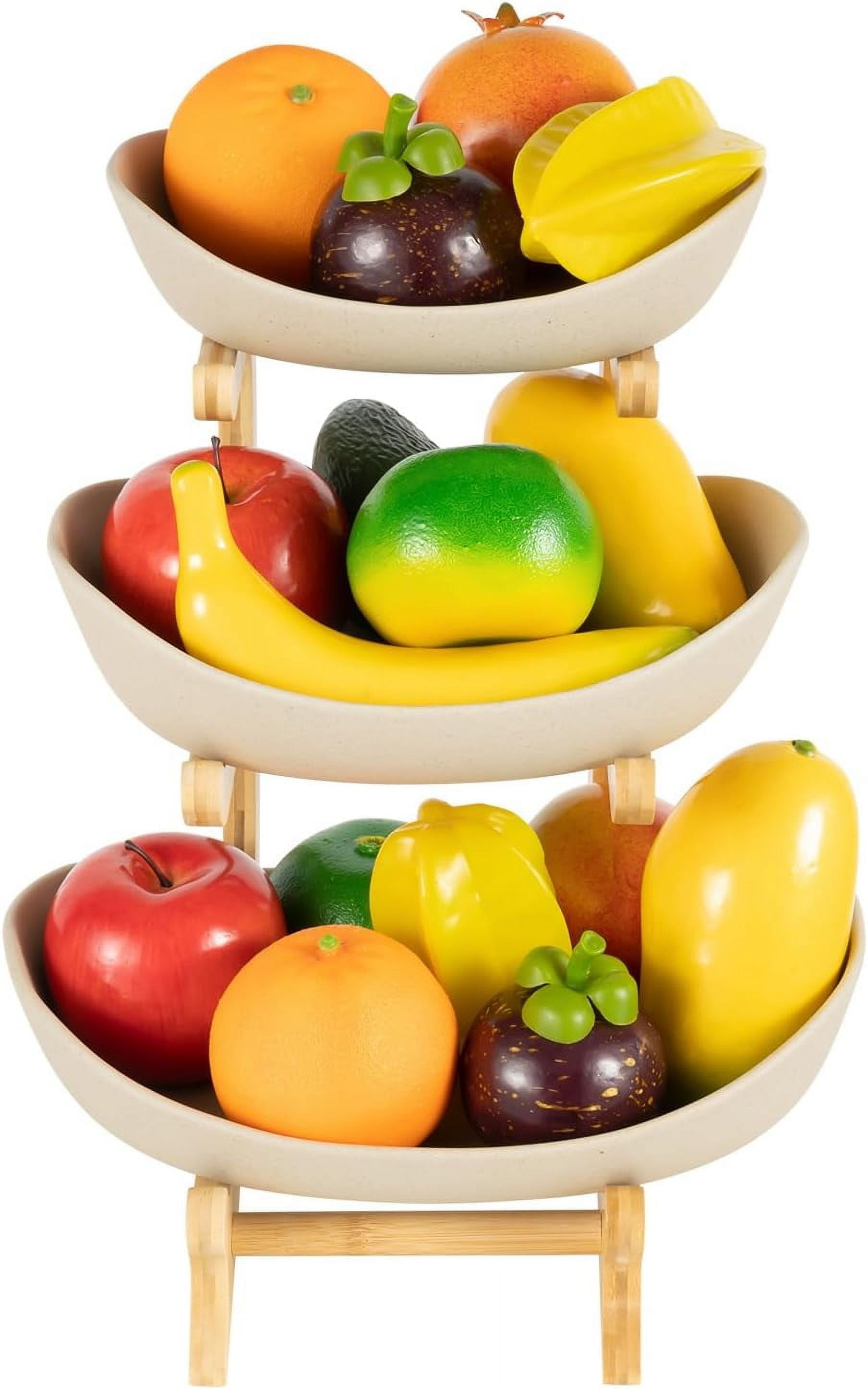 3 Tier Fruit Basket, Fruit Bowl for Kitchen Counter, Ceramic Serving ...
