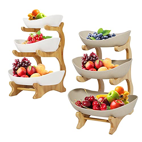 3 Tier Fruit Bowl For Kitchen Counter,Ceramic Fruit Bowl,Large Fruit ...