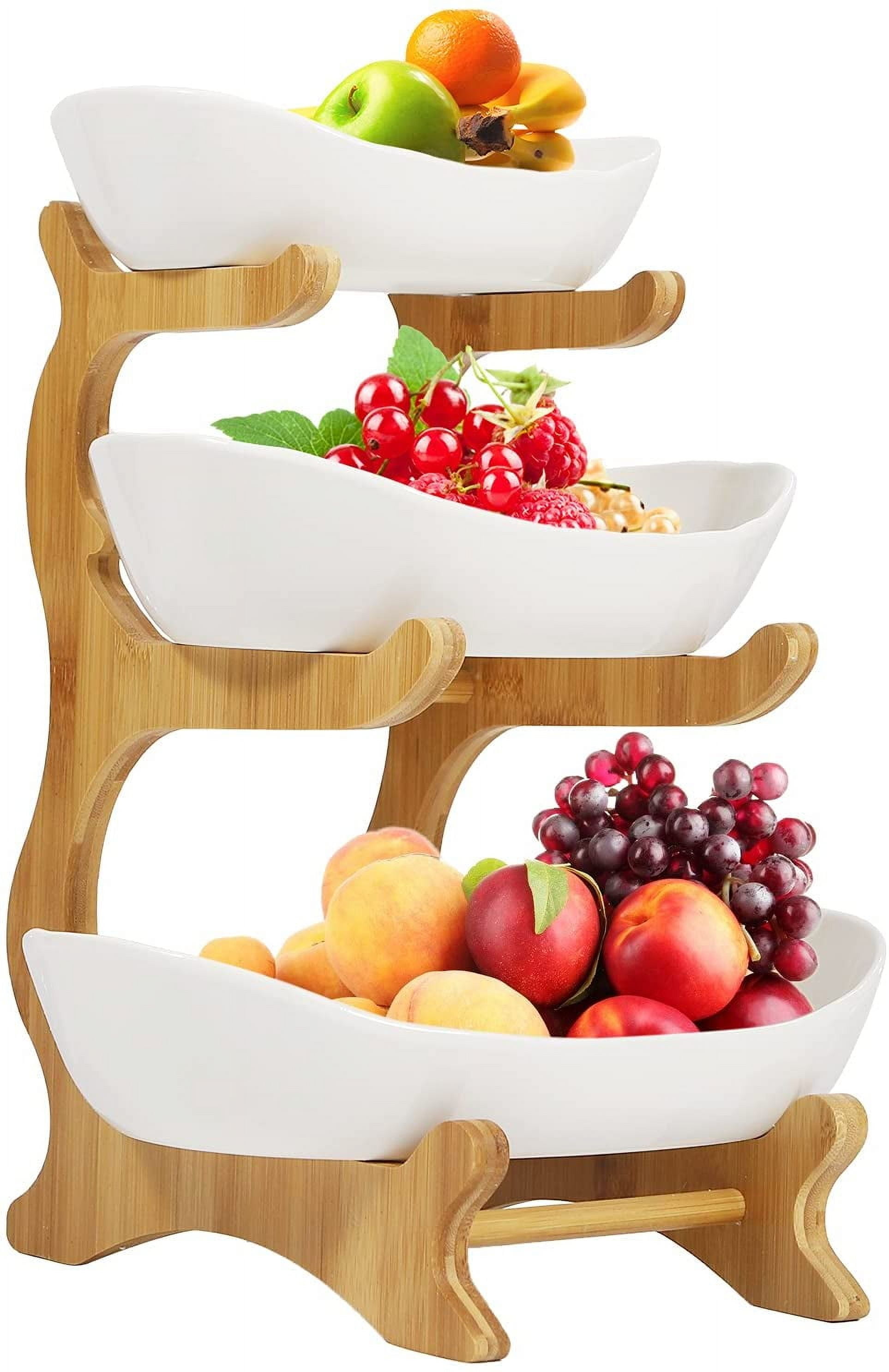 3 Tier Fruit Bowl For Kitchen Counter,Ceramic Fruit Bowl,Large Fruit ...