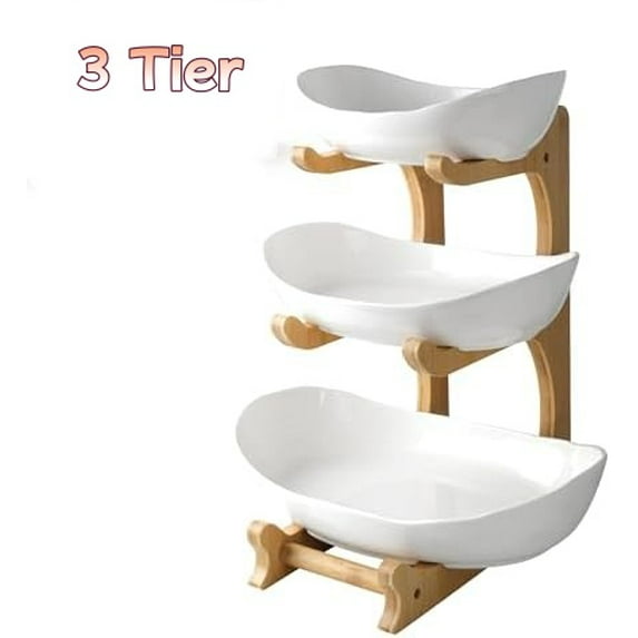 3 Tier Fruit Bowl for Kitchen Counter (PLUS Series) / Ceramic Serving ...