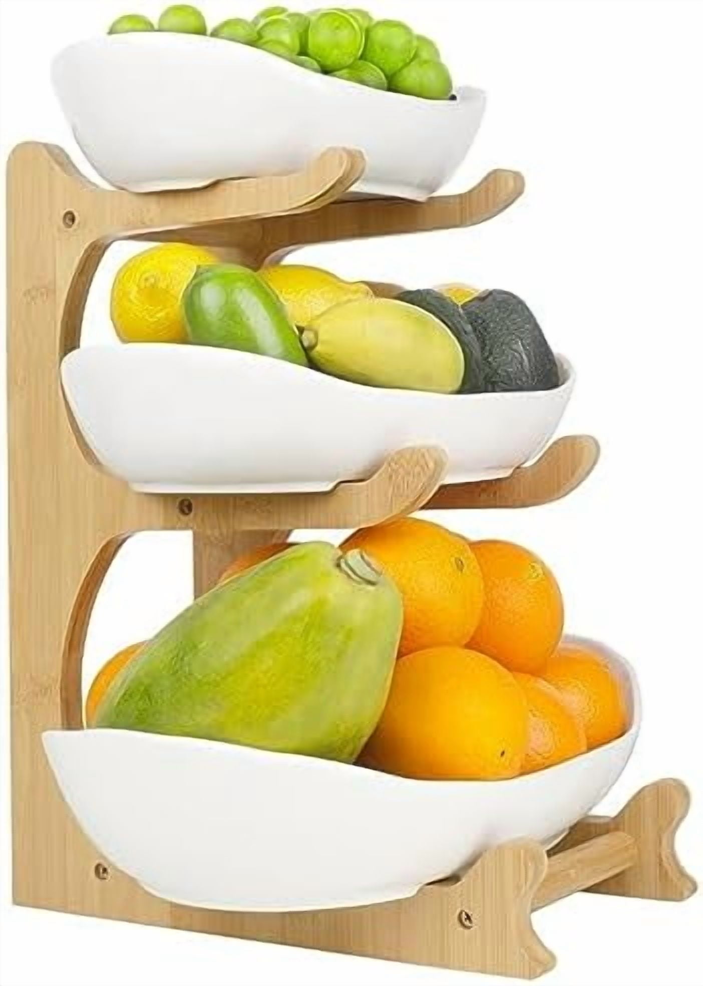 3 Tier Fruit Bowl for Kitchen Counter (PLUS Series) / Ceramic Serving ...
