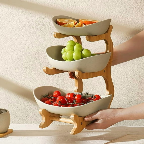 3 Tier Fruit Bowl for Kitchen Counter - Pottery Fruit Basket with ...