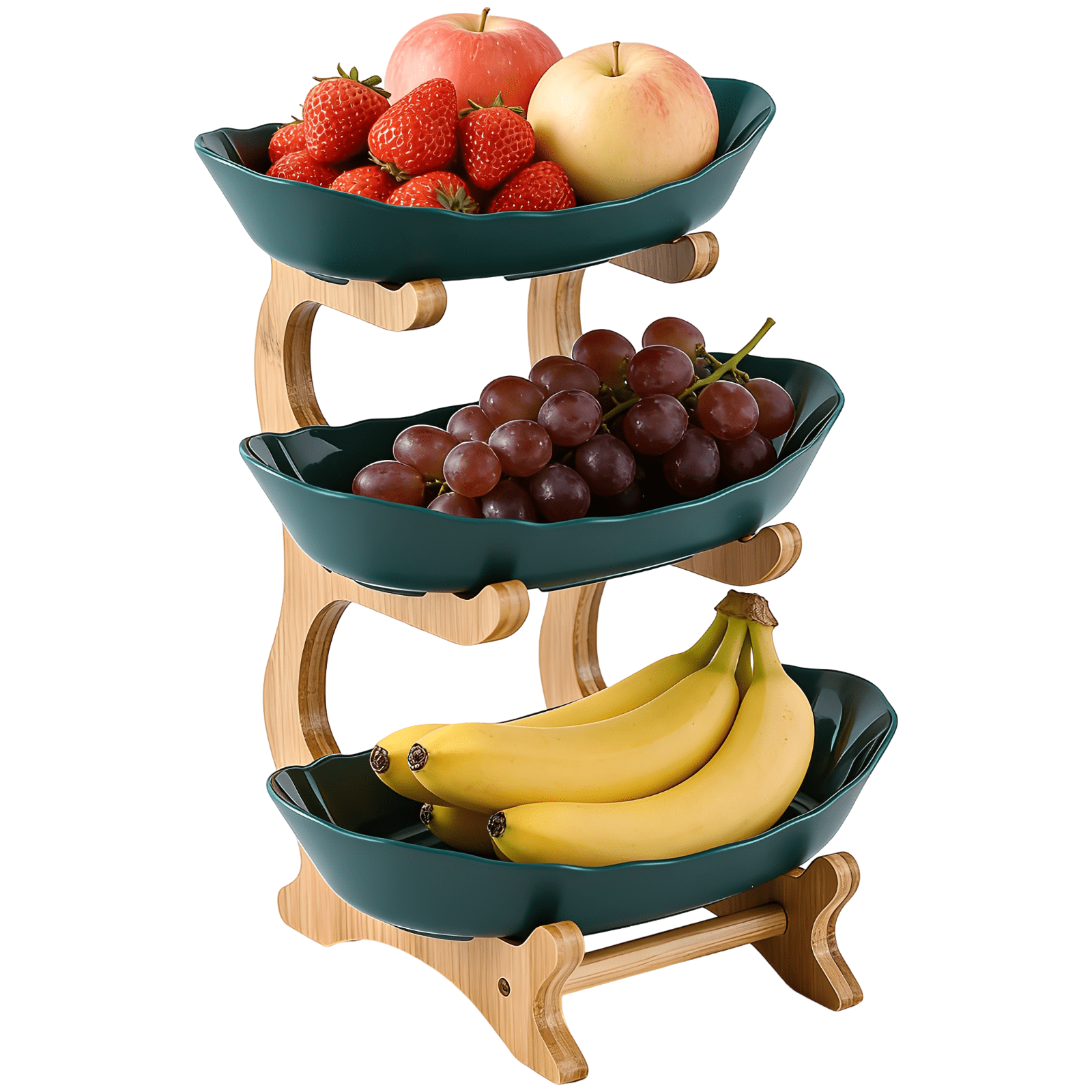 3-Tier Fruit Bowl with Stand, Plastic Fruit Bowls with Bamboo Stand, 3 ...