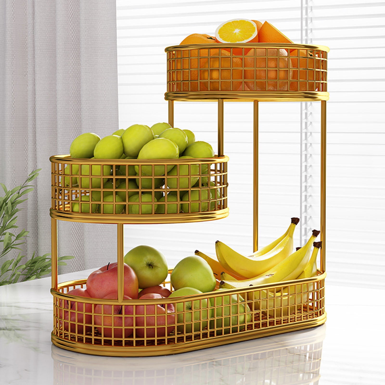 3 Tier Fruit Large Capacity Fruit Rack Breathable Mesh Black Wire Metal ...