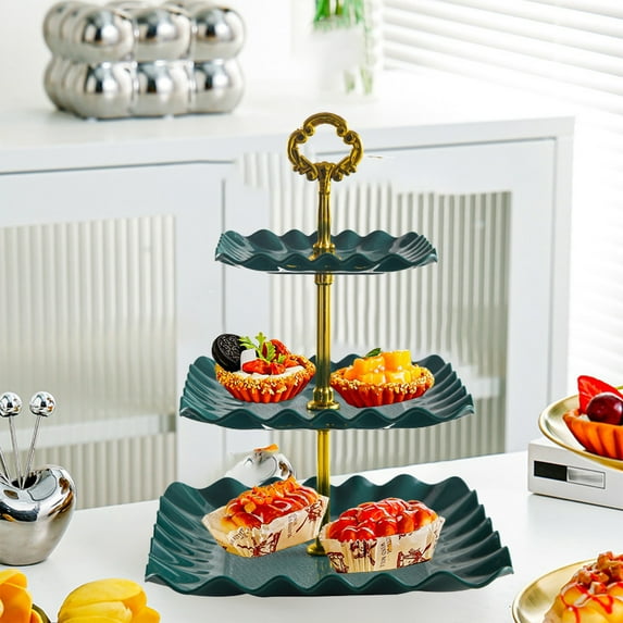3-Tier Fruit Plate Stand 34x25cm Plastic Multi-Layer Dessert Candy Tray ...