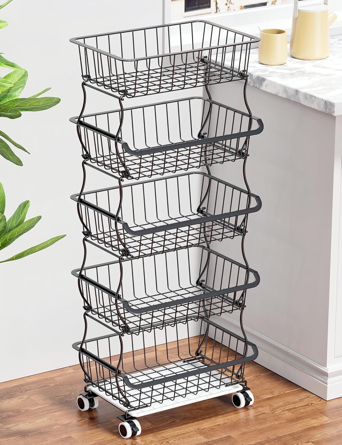 3-Tier Fruit Vegetable Basket for Kitchen, Rolling Pantry Snack ...