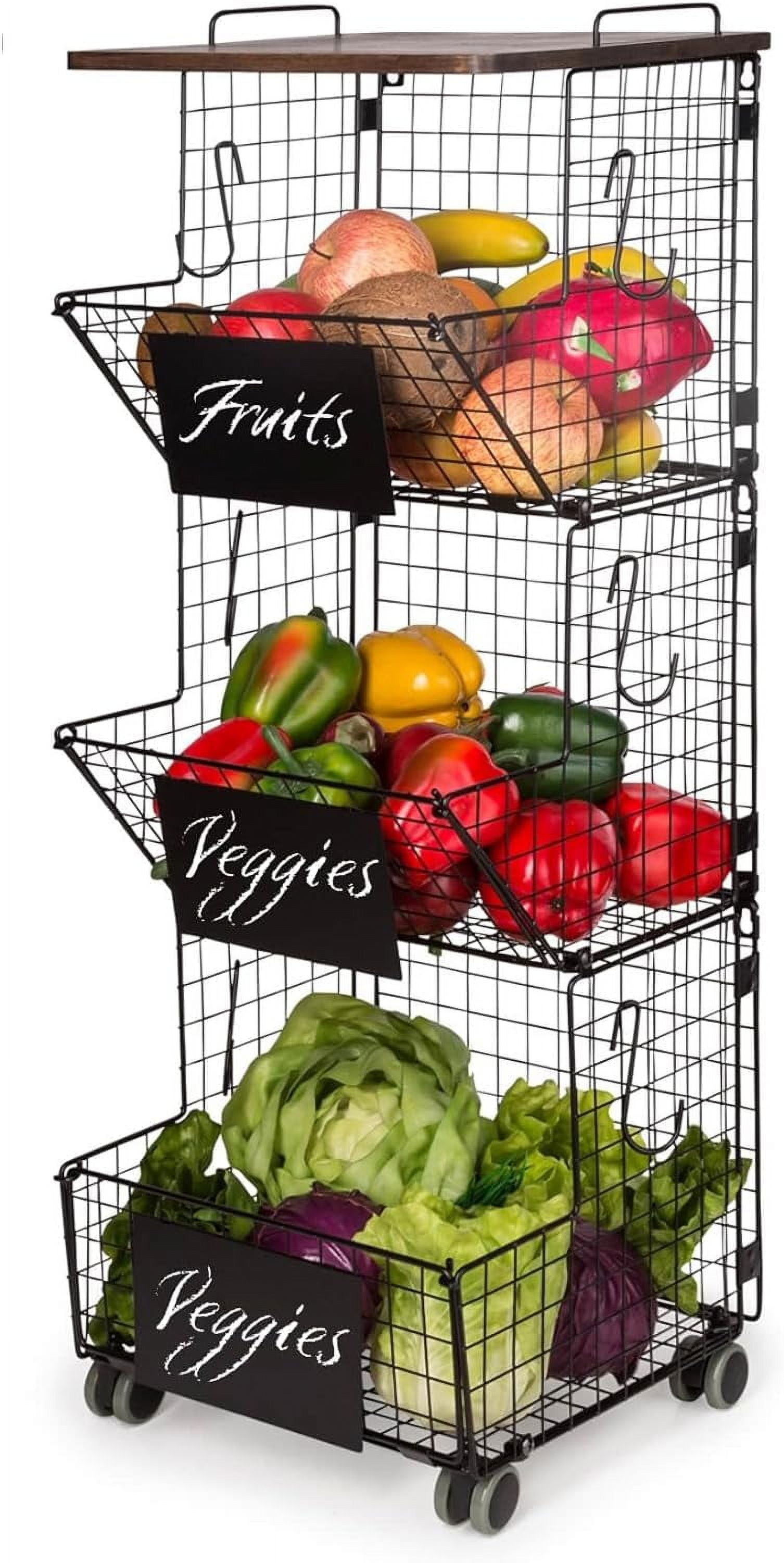 3 Tier Fruit & Vegetable Basket Stand for Kitchen Floor/Pantry ...