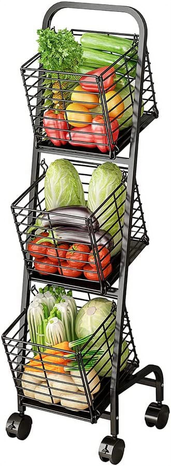 3 Tier Rolling Holder Produce Counter Rack Trolley, Metal Wire Storage ...