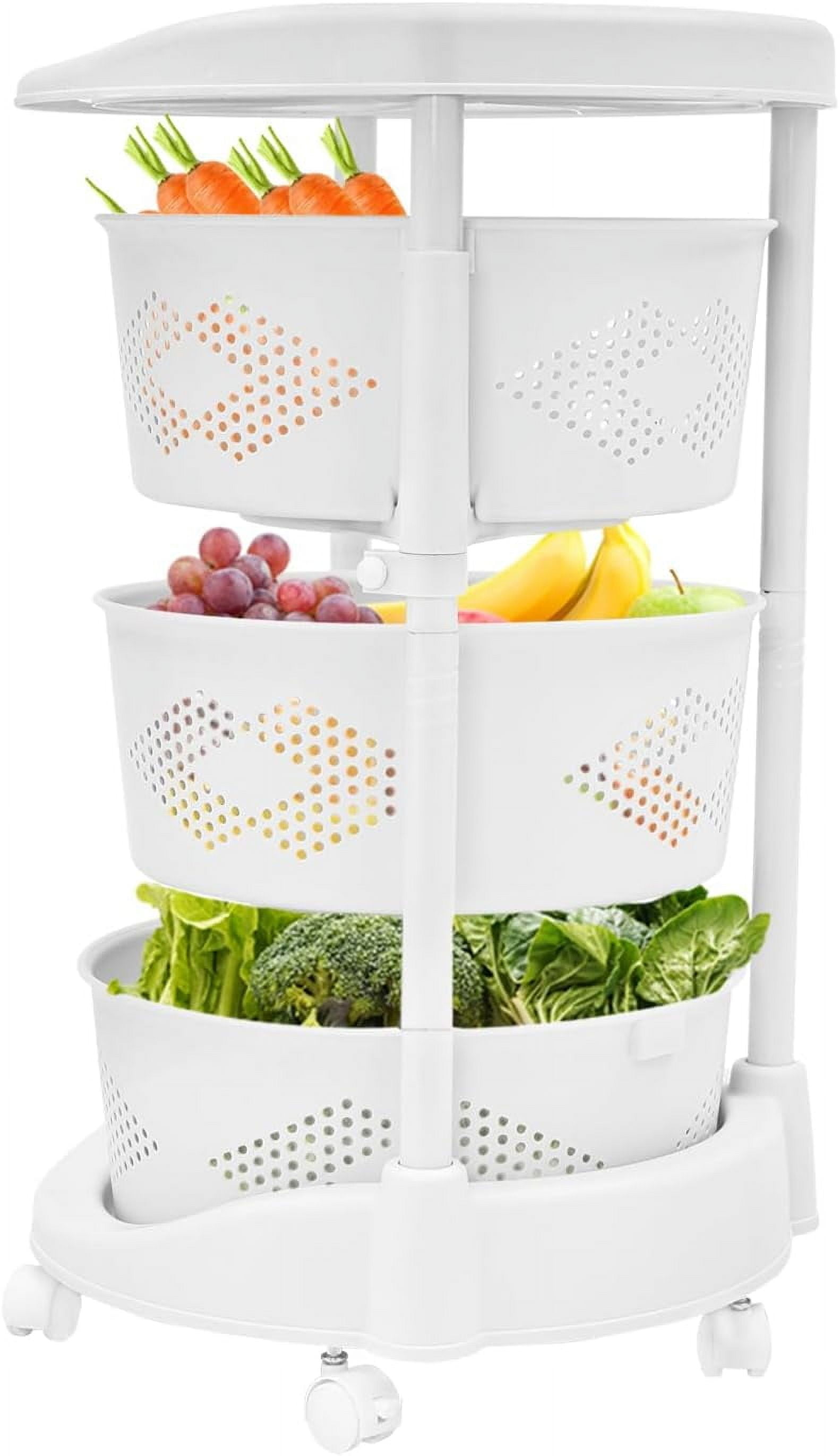 3 Tier Fruit and Vegetable Storage Basket for Kitchen, Rotating Storage ...