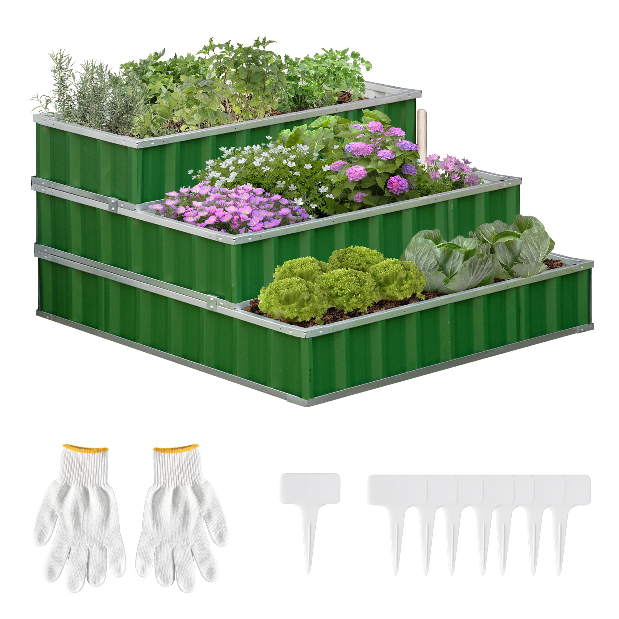 3-Tier Galvanized Raised Garden Bed, Modular Metal Planter Box with ...