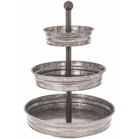 3 Tier Galvanized Round Metal Tray, Three Tiered Serving Tray for ...