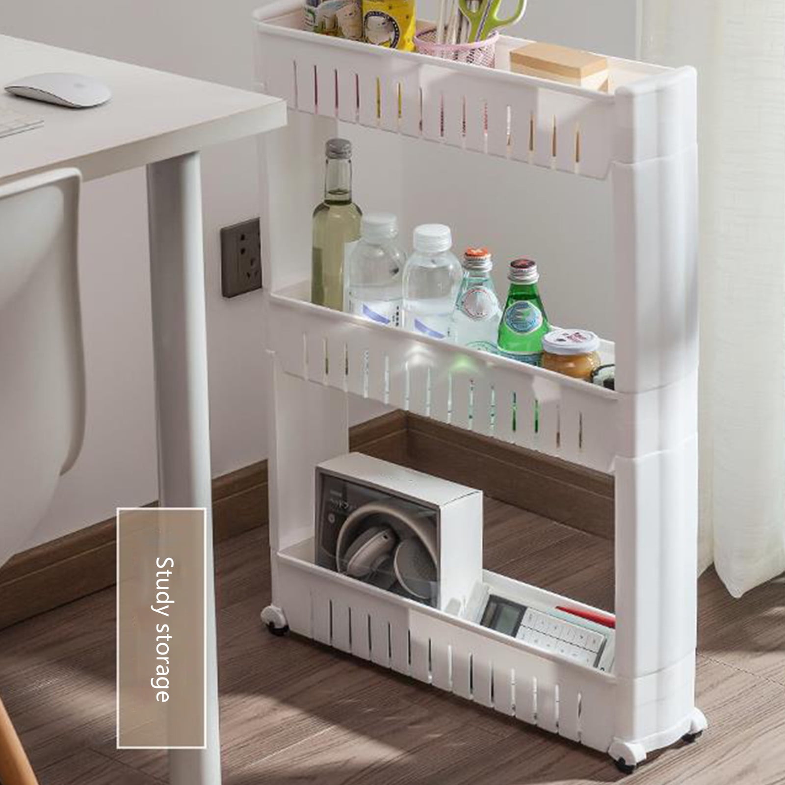 3-Tier Gap Storage Cabinet,Free-standing Trolley Cart for Narrow Place ...