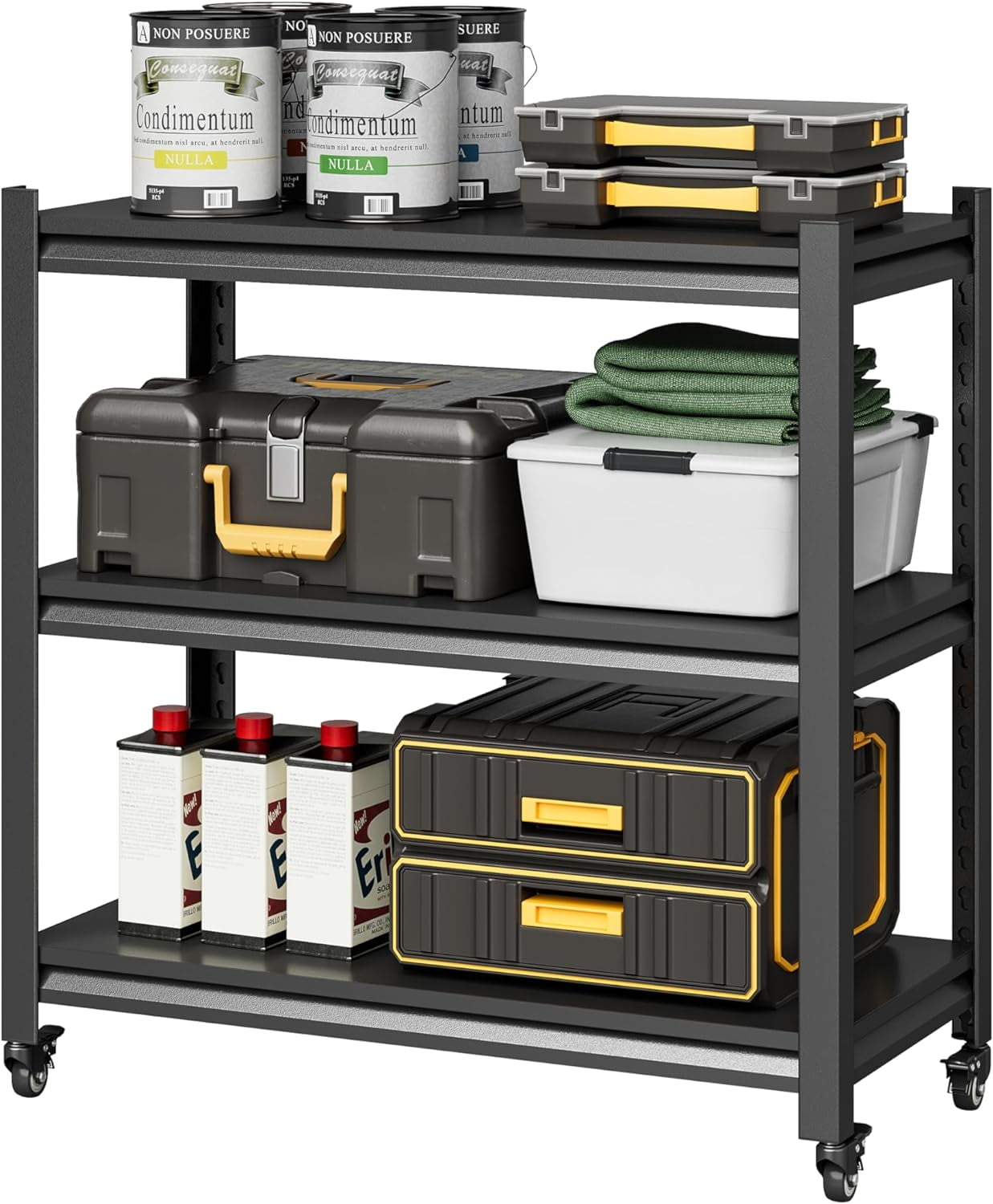 3 Tier Garage Shelving with Pegboard, 48" H Heavy Duty Storage Shelves ...