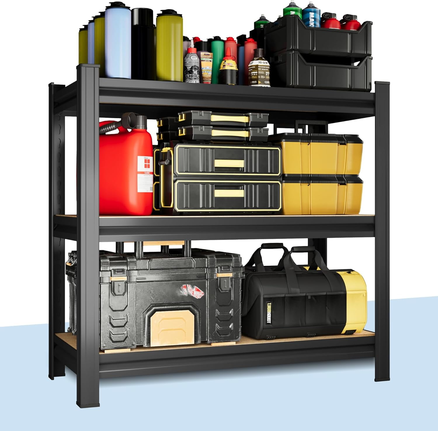 3-Tier Garage Storage Shelves, Adjustable Garage Shelving, 300 LBS Load ...