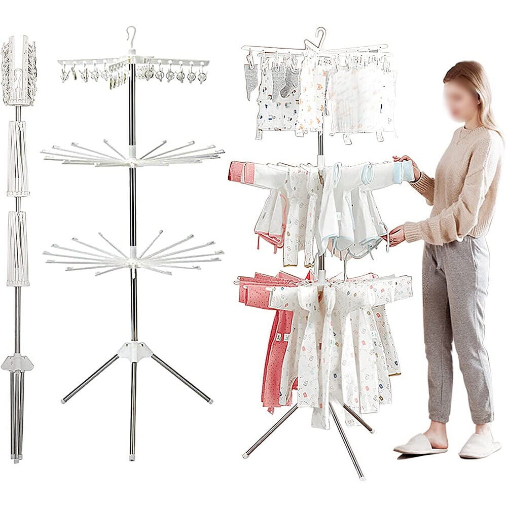 Rotation Clothes Drying Rack Foldable Laundry Hanger Tripod Stand Rack ...