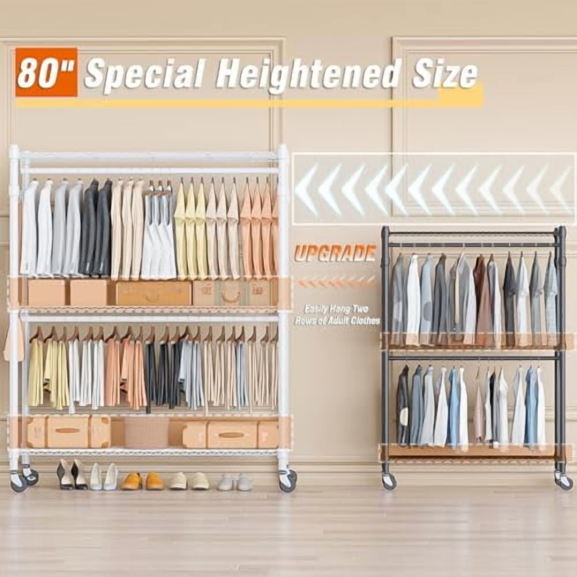3 Tier Garment Rack with Wheels, Portable Closets for Hanging Clothes ...